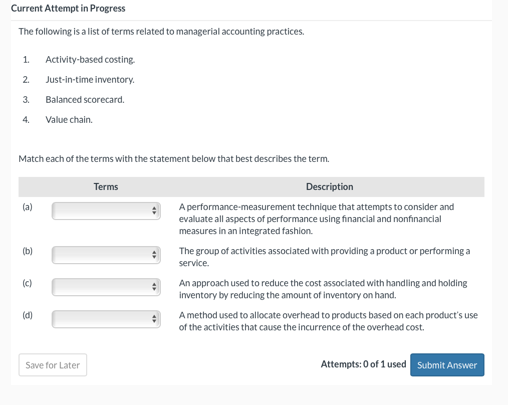 Solved The following is a list of terms related to | Chegg.com