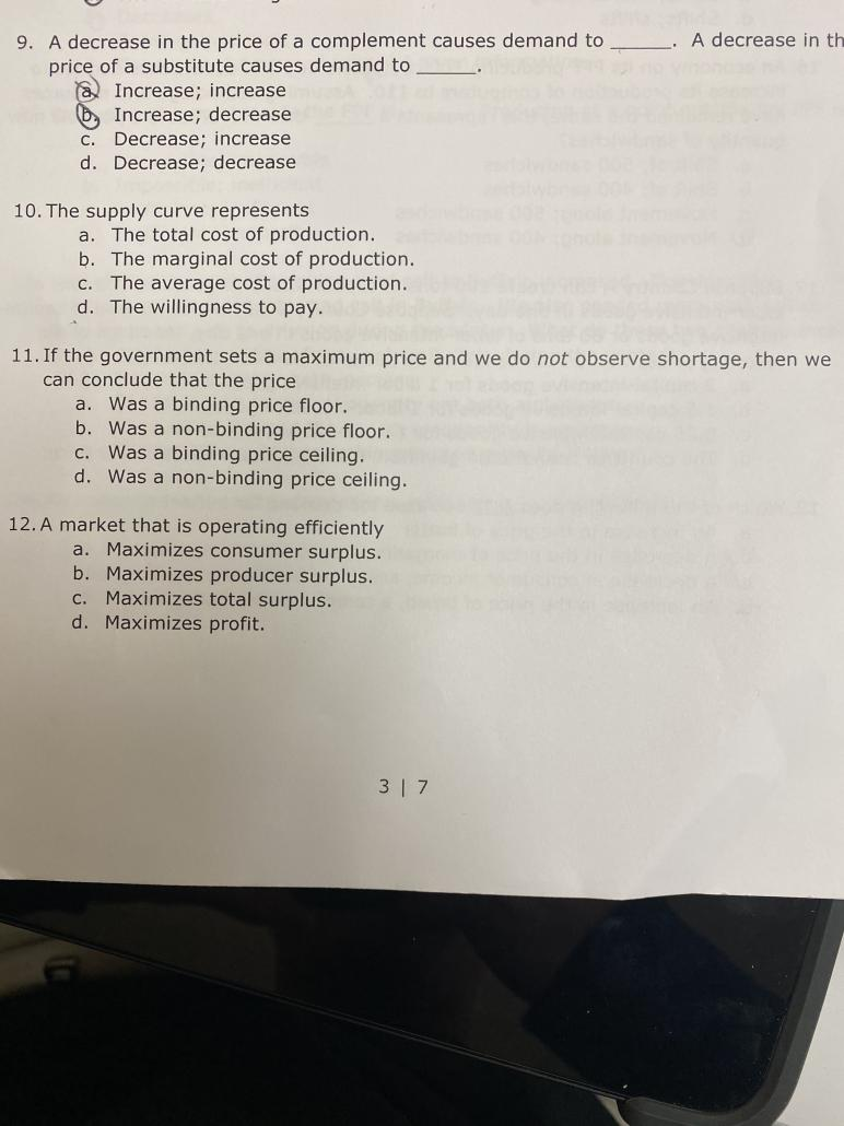 Solved A Decrease In Th 9 A Decrease In The Price Of A 0660