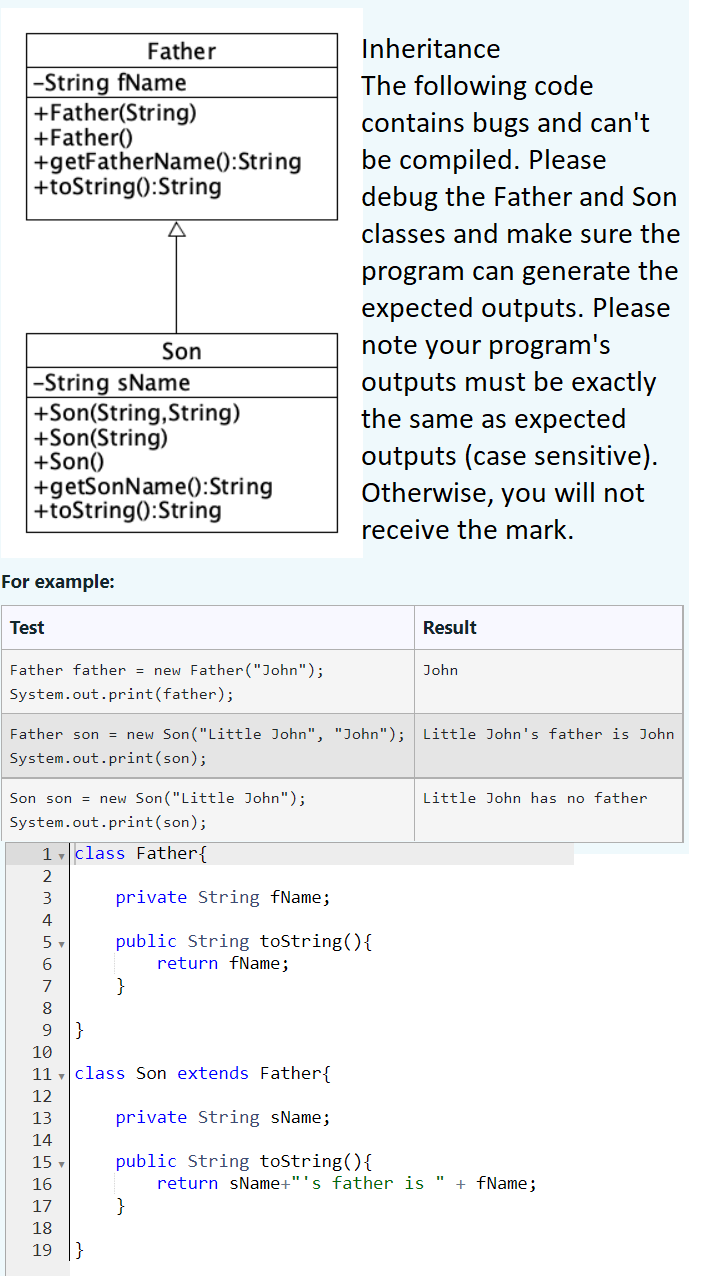 Solved Father -String fName +Father(String) +Father) | Chegg.com
