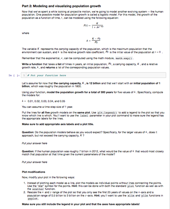Part 2: Modeling and visualizing population growth | Chegg.com
