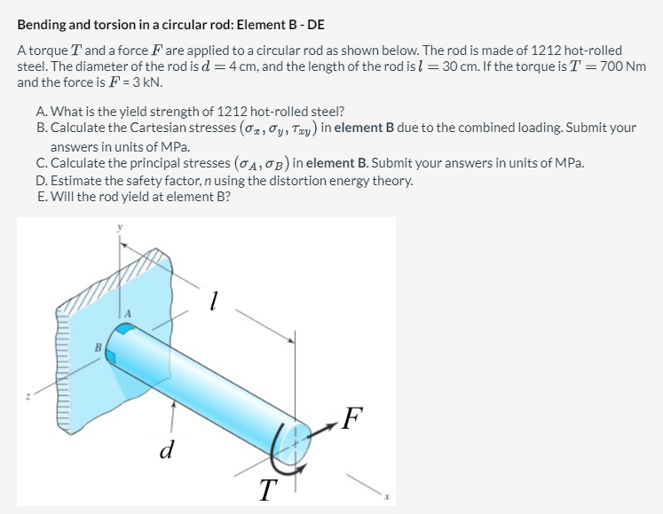 Solved Bending and torsion in a circular rod: Element B - | Chegg.com