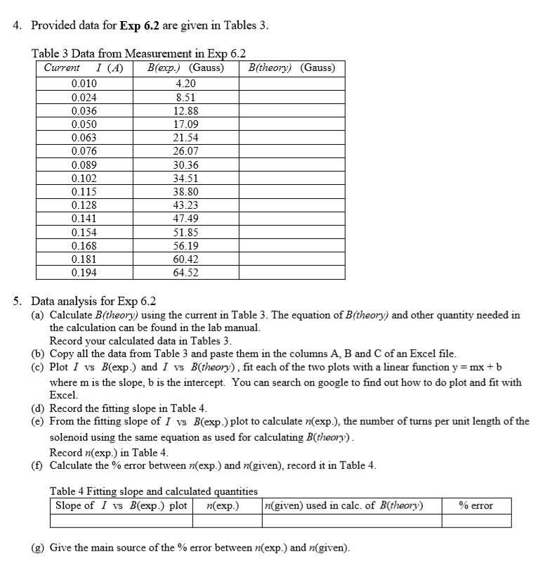 Solved 4 Provided Data For Exp 6 2 Are Given In Tables 3 Chegg