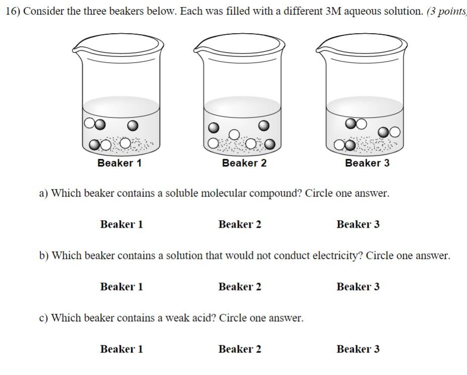 Solved 16) Consider the three beakers below. Each was filled | Chegg.com