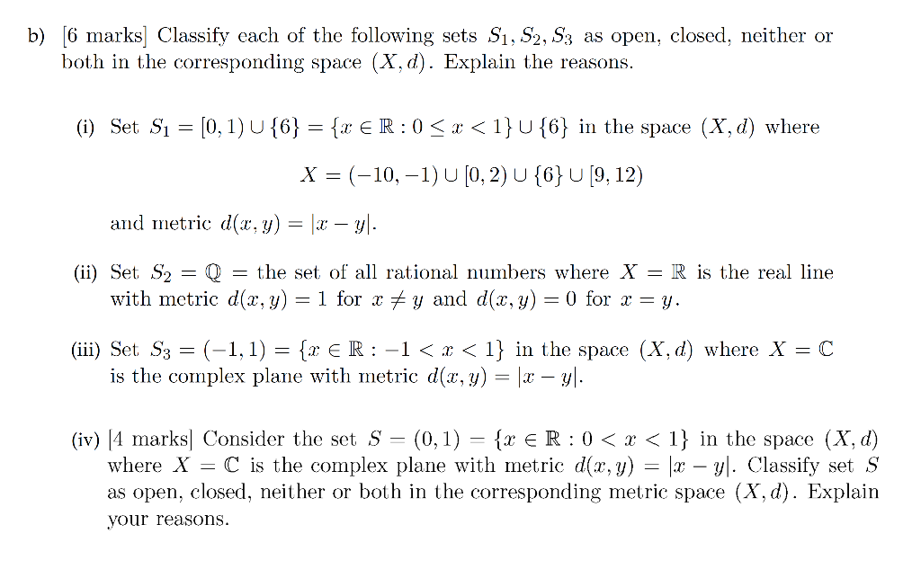 Solved b) 6 marks] Classify each of the following sets S1, | Chegg.com