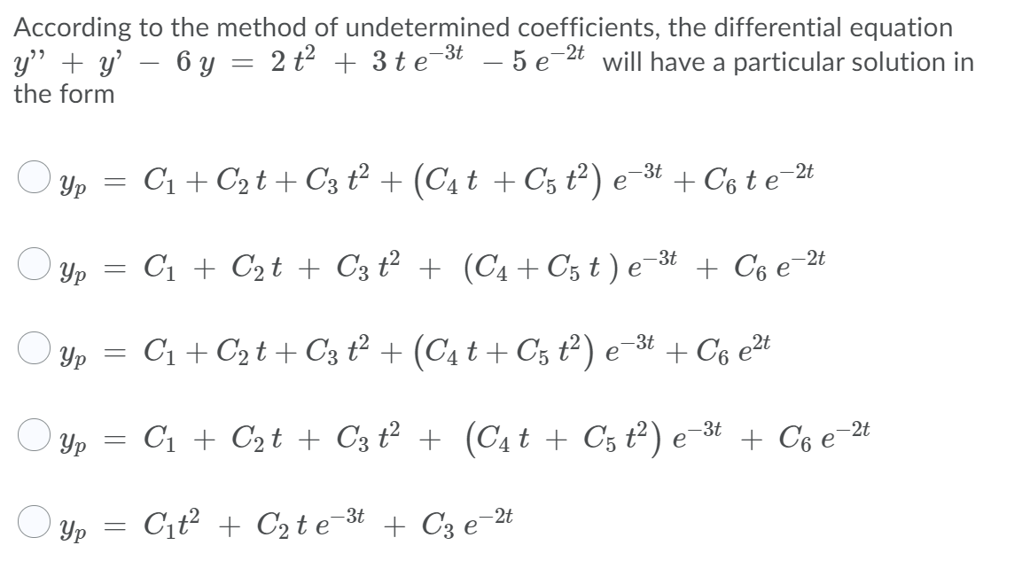 Solved According to the method of undetermined coefficients, | Chegg.com