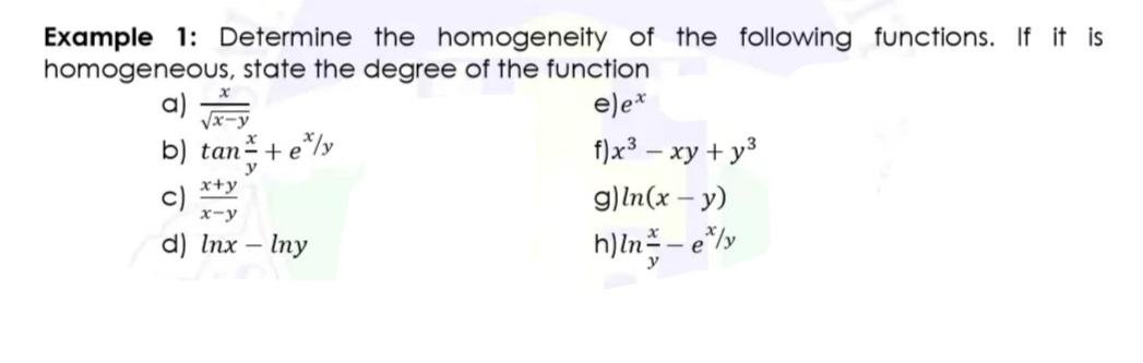 Solved Example 1: Determine the homogeneity of the following | Chegg.com