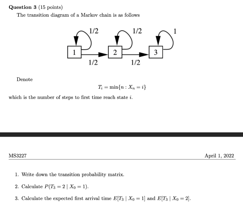 Solved Question 3 (15 points) The transition diagram of a | Chegg.com