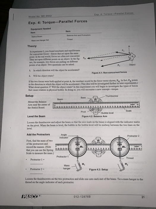 Solved Exp. 4: Torque-Parallel Forces Model No. ME-9502 Exp. | Chegg.com