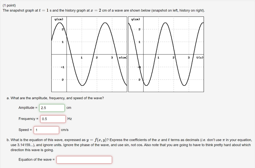 Solved (1 point) The snapshot graph at t = 1 s and the | Chegg.com