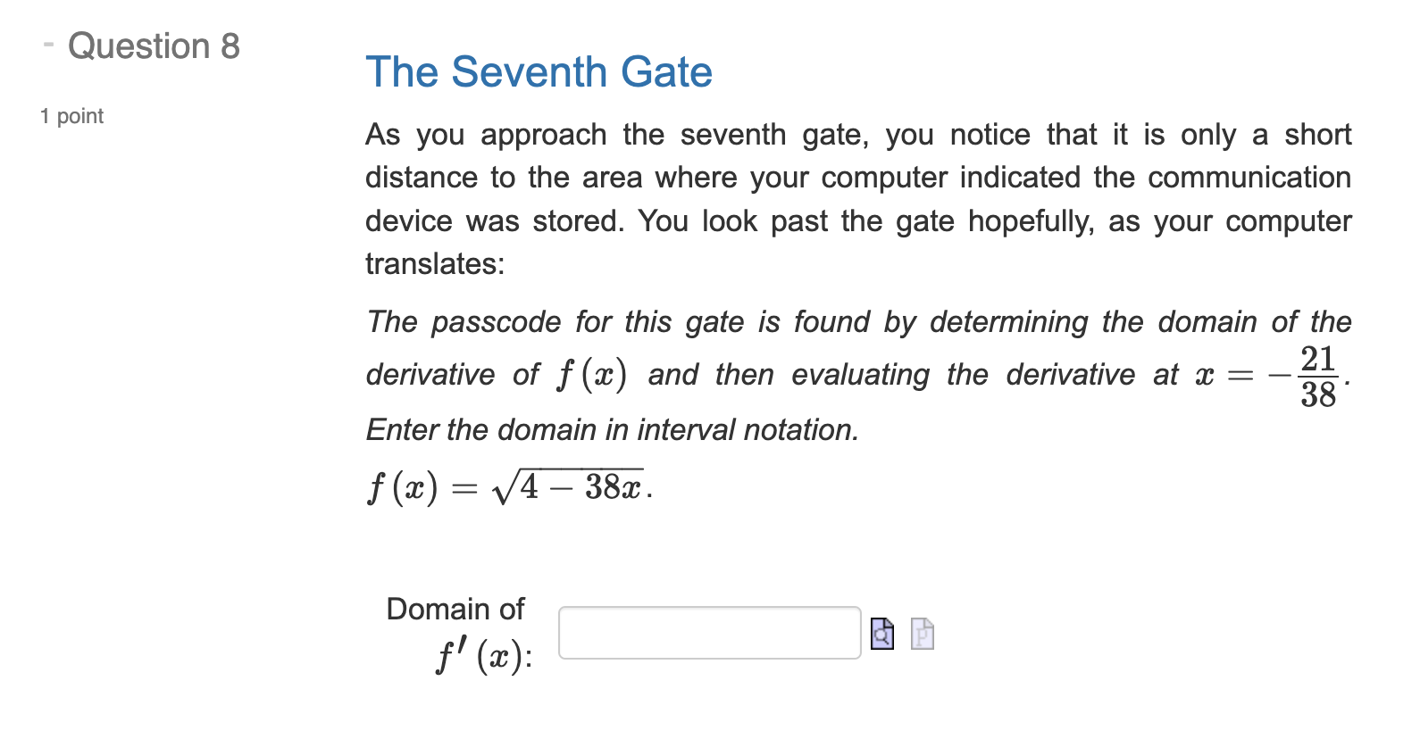Solved The Seventh Gate As you approach the seventh gate, | Chegg.com