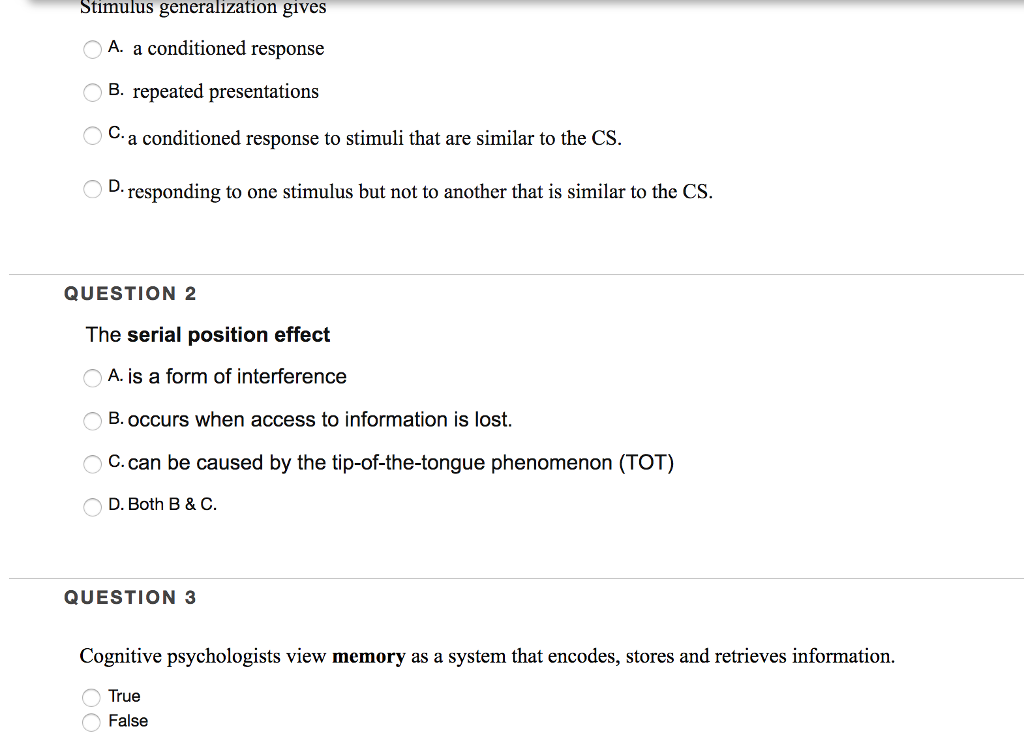 Solved Stimulus generalization gives A. a conditioned | Chegg.com
