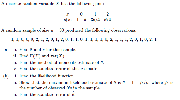 Solved A discrete random variable X has the following pmf: A | Chegg.com