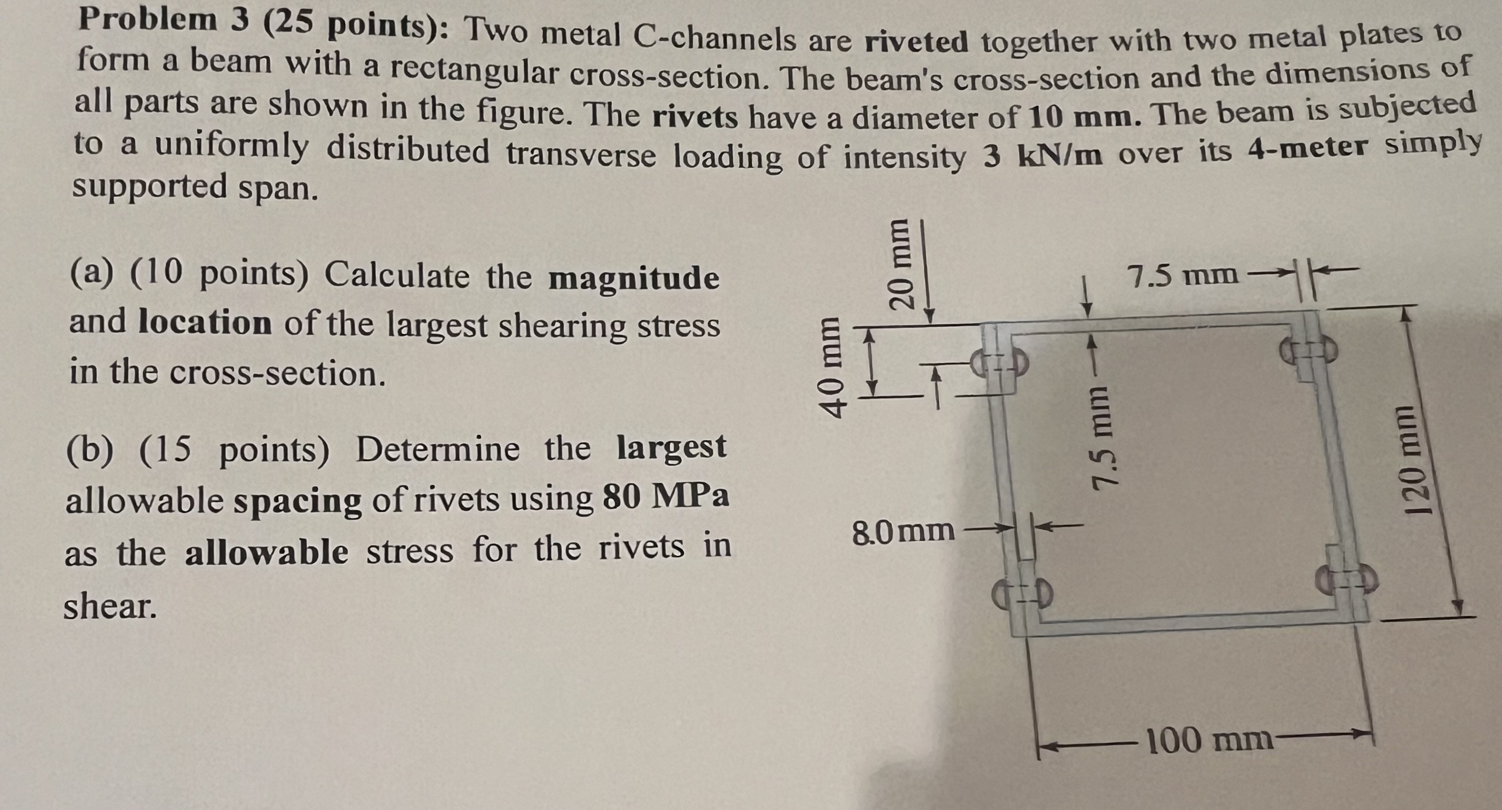 Solved by an EXPERT Problem 3 ( 25 ﻿points): Two metal C-channels are | Chegg.com