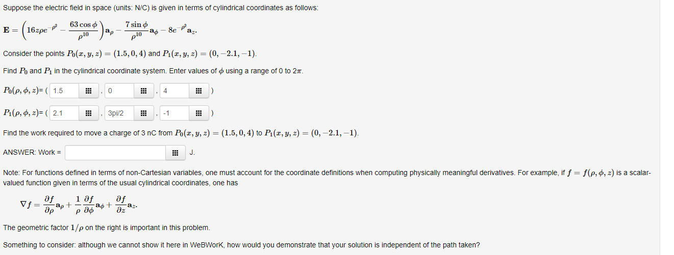 Solved Suppose the electric field in space (units: N/C) is | Chegg.com