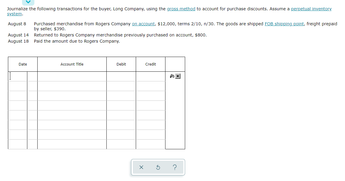 Solved Journalize the following transactions for the buyer, | Chegg.com