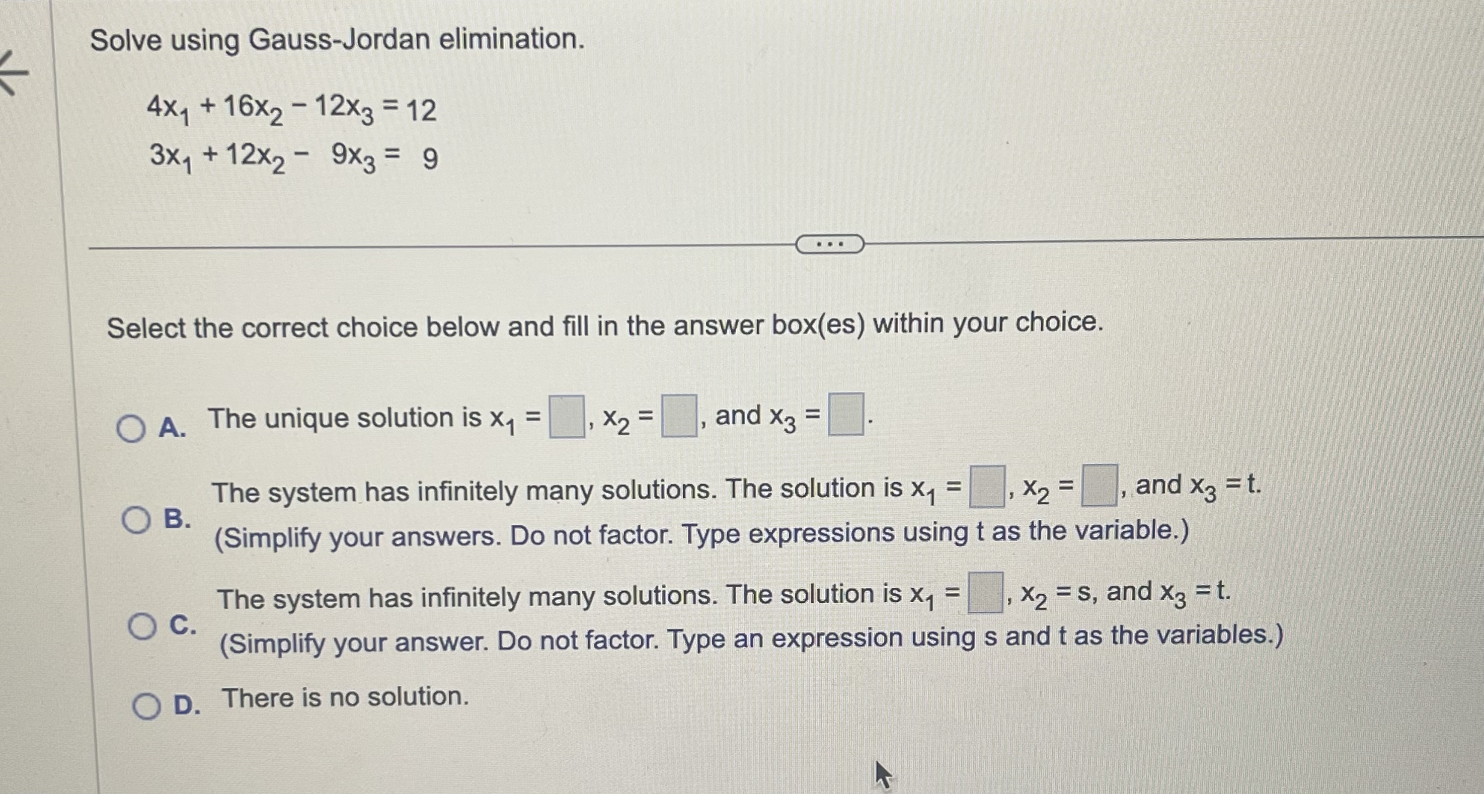 Solved Solve using Gauss-Jordan | Chegg.com