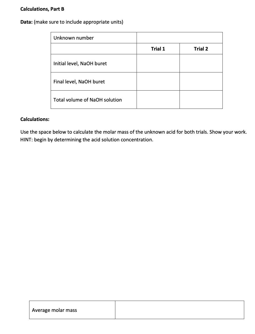 Solved Calculations, Part A Data: (make sure to include | Chegg.com