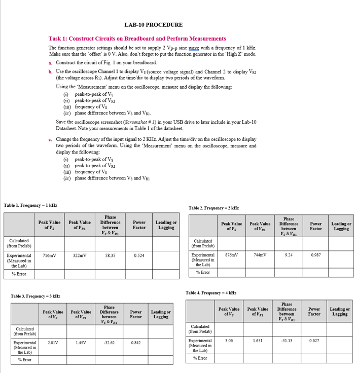 Lab-10 Procedure Task 1: Construct Circuits on | Chegg.com