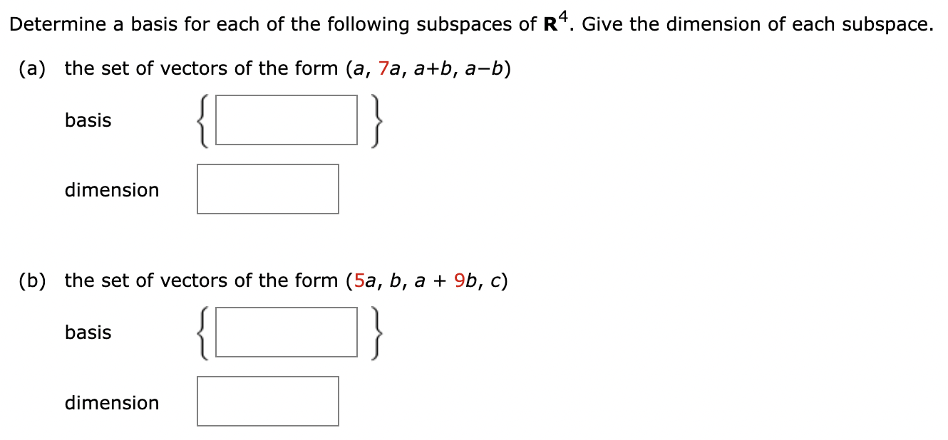 Solved Determine a basis for each of the following subspaces | Chegg.com