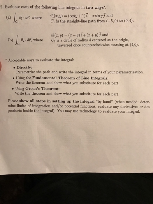 Solved Evaluate each of the following line integrals in two | Chegg.com
