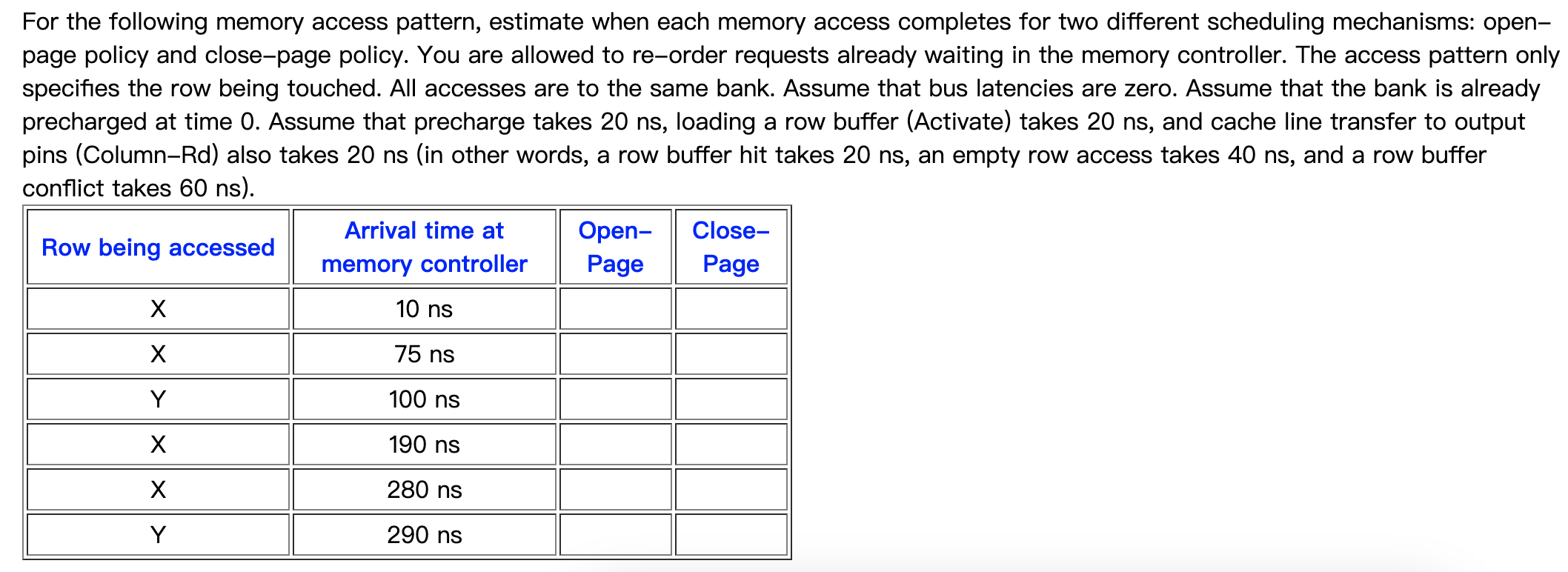 Solved For the following memory access pattern, estimate | Chegg.com