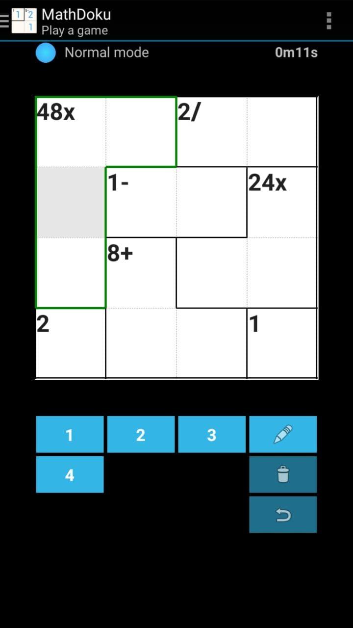 Solved MathDoku Play a game Normal mode Om11s 48x 2/ 1- 24x | Chegg.com