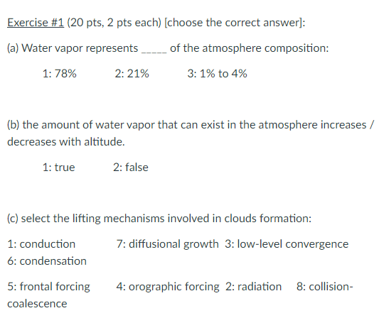 Solved Exercise #1 (20 pts, 2 pts each) [choose the correct | Chegg.com Solved Exercise #1 (20 pts, 2 pts each) [choose the correct | Chegg.com
