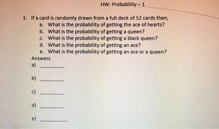 Solved HW: Probability-1 1. If a card is randomly drawn from | Chegg.com