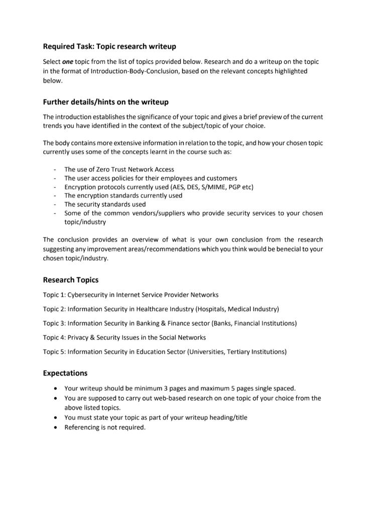 Solved Required Task: Topic research writeup Select one | Chegg.com