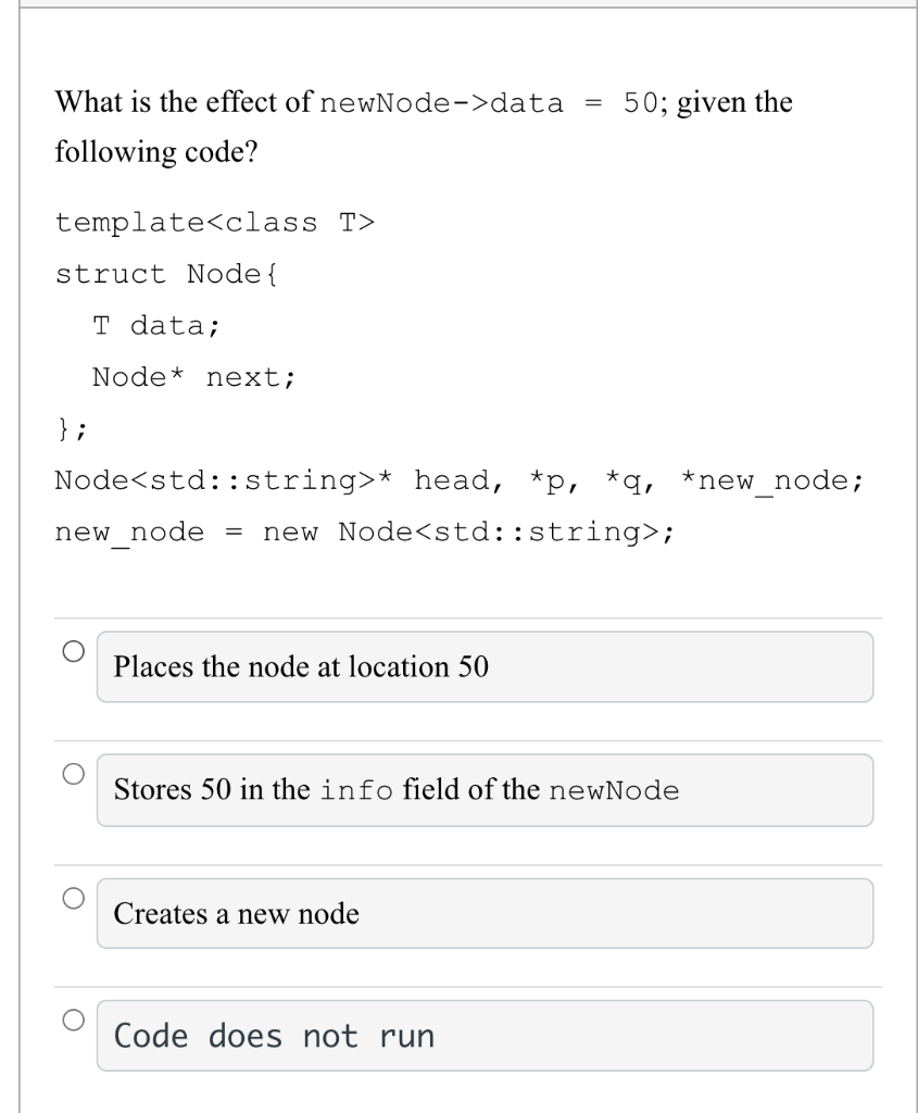 Solved What Is The Effect Of Newnode Data 50 Given The 