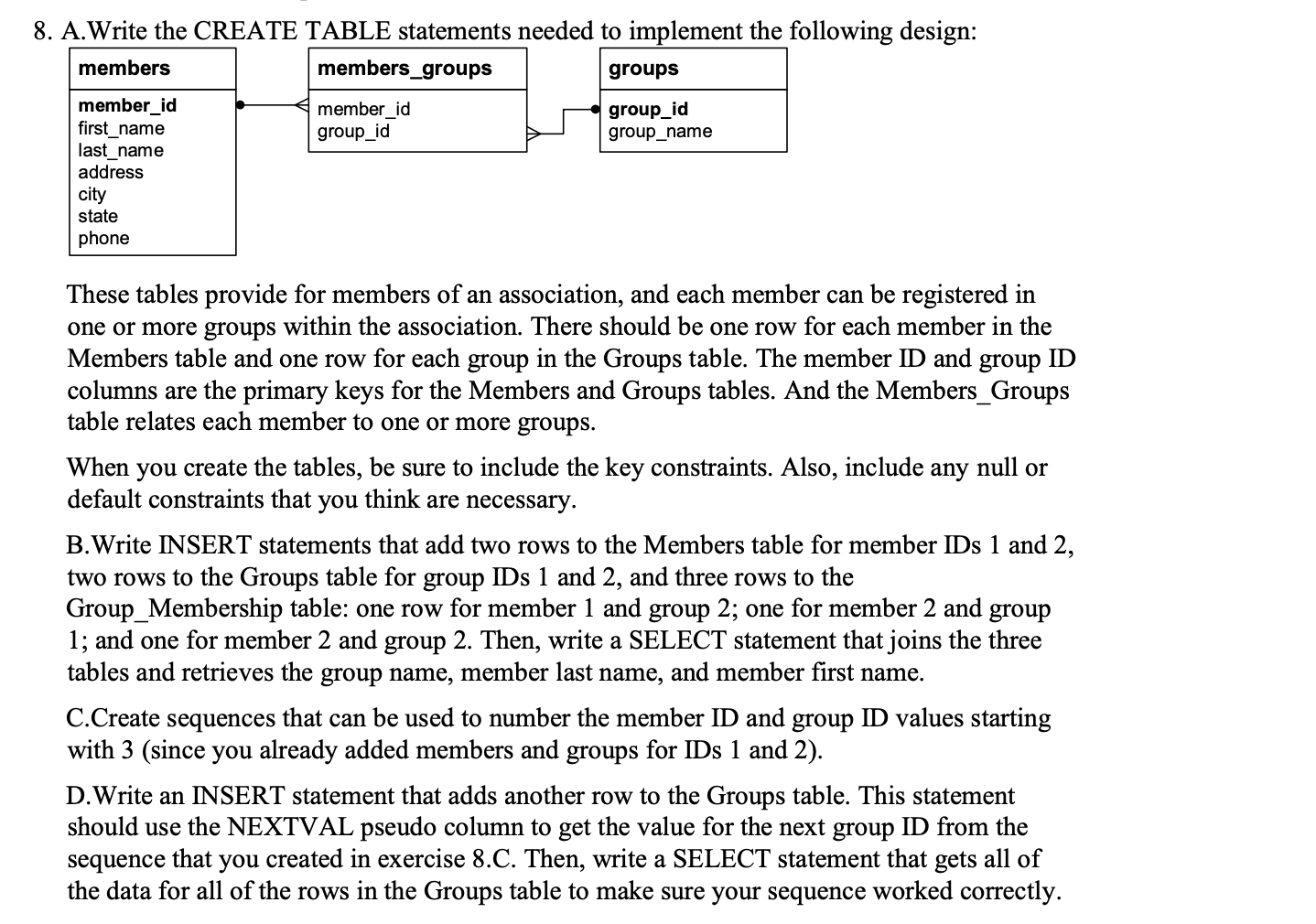 Solved Members table and one row for each group in the | Chegg.com