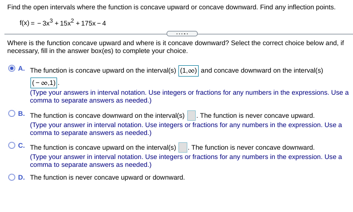 Solved Find the open intervals where the function is concave | Chegg.com