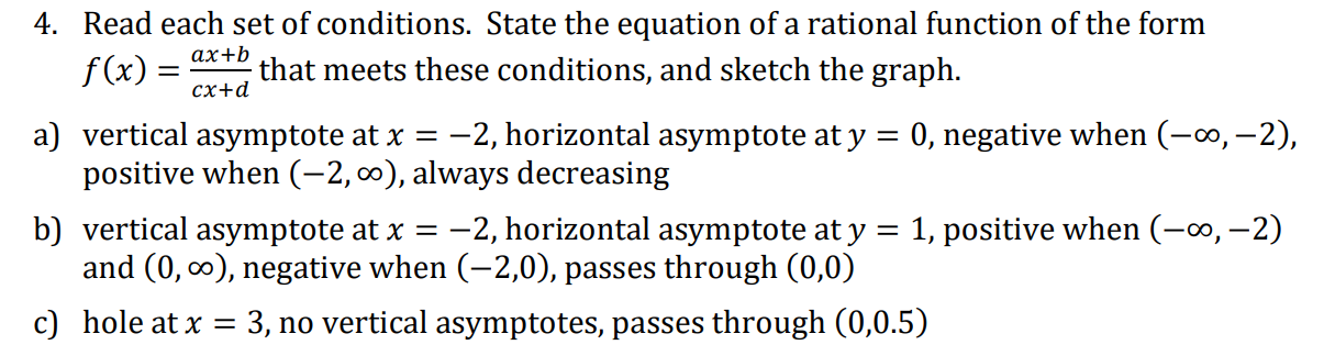 Solved 4. Read each set of conditions. State the equation of | Chegg.com
