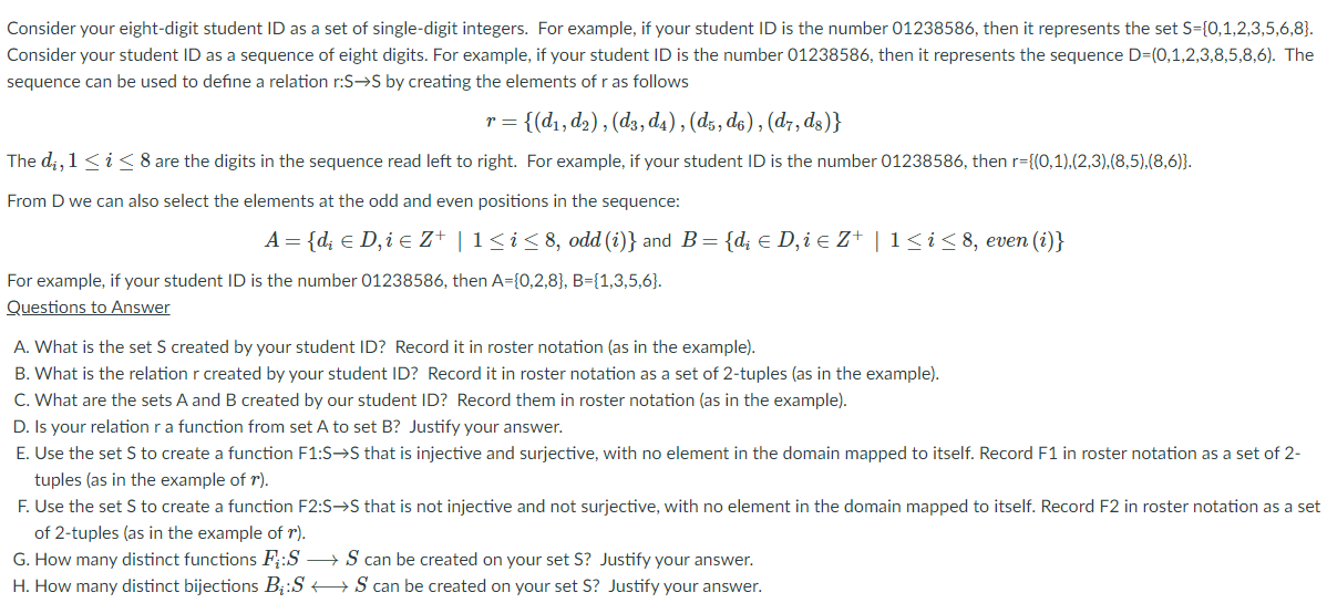 Solved Consider your eight-digit student ID as a set of | Chegg.com