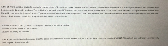 Solved A trio of APuS genetics students created a mutant | Chegg.com