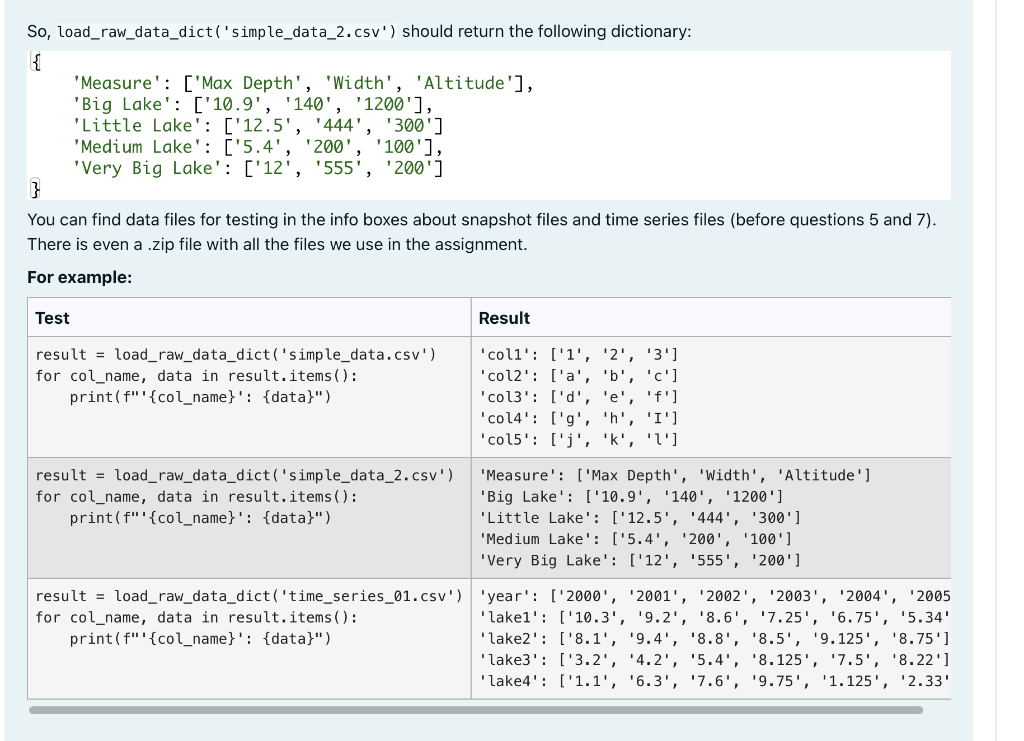 Solved Define a function load_raw_data_dict(filename) to | Chegg.com
