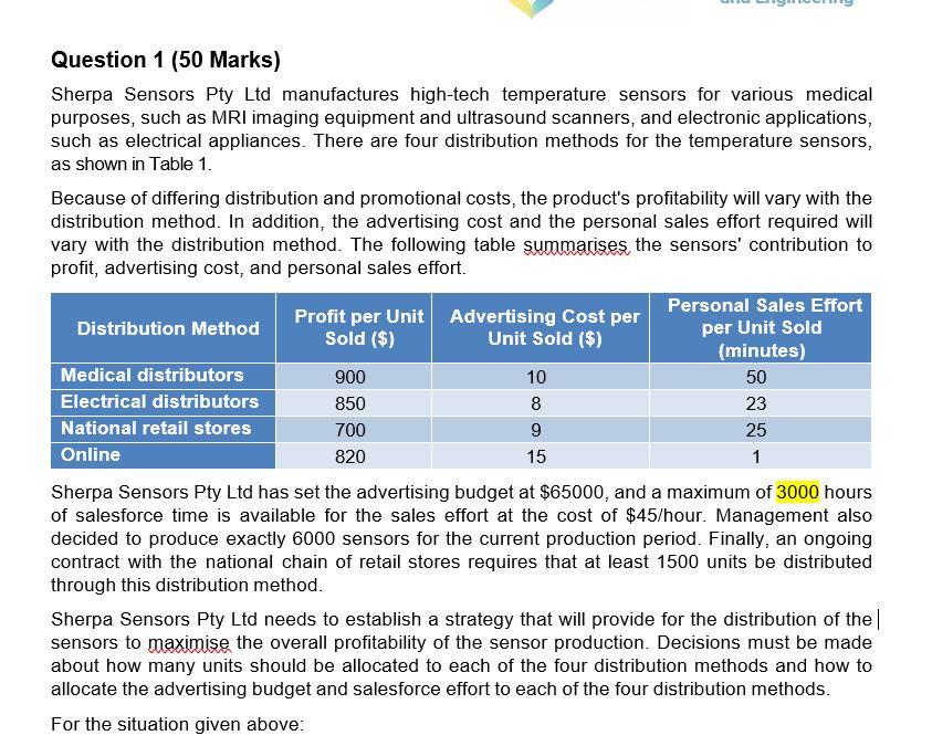 Solved d) Find the optimal solution using Microsoft Excel's | Chegg.com