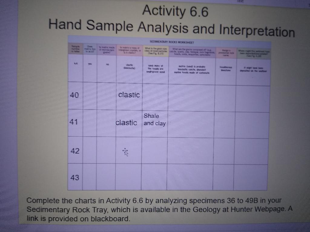 What are the answers for sentimental rock samples (36 | Chegg.com