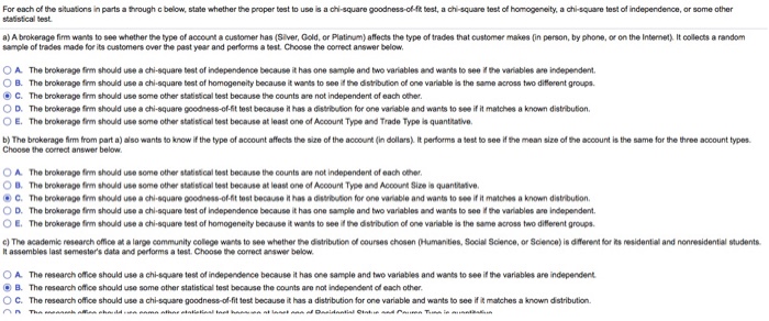 Solved state whether the proper test to use a di-square | Chegg.com