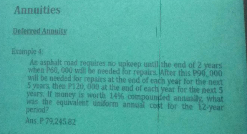Solved Annuities Deferred Anniaity Example 4 An asphait road | Chegg.com