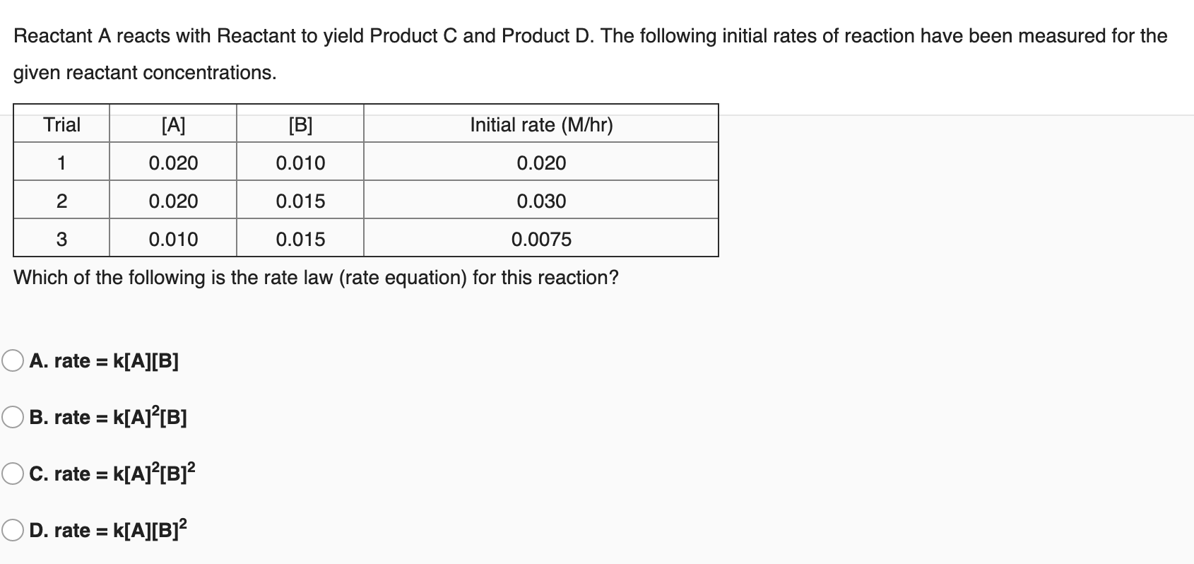 Solved Reactant A reacts with Reactant to yield Product C | Chegg.com
