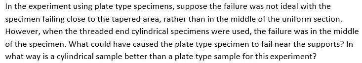 Solved In the experiment using plate type specimens, suppose | Chegg.com