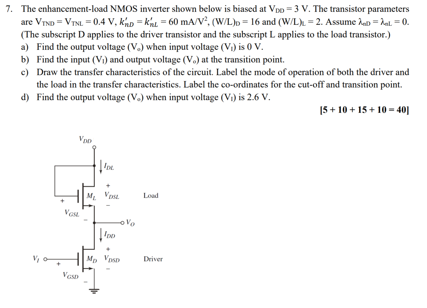 Solved - 7. The enhancement-load NMOS inverter shown below | Chegg.com