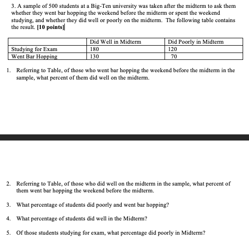 Solved 3. A sample of 500 students at a Big-Ten university | Chegg.com