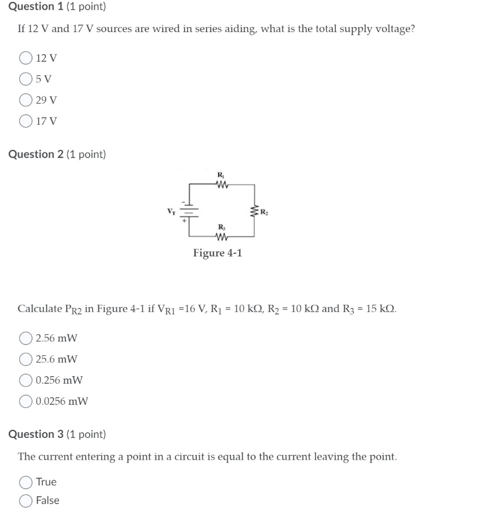 Solved Question 1 (1 point) If 12 V and 17 V sources are | Chegg.com