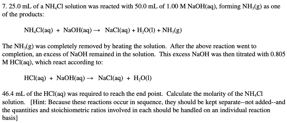 Solved 7. \\( 25.0 \\mathrm{~mL} \\) of a \\( | Chegg.com