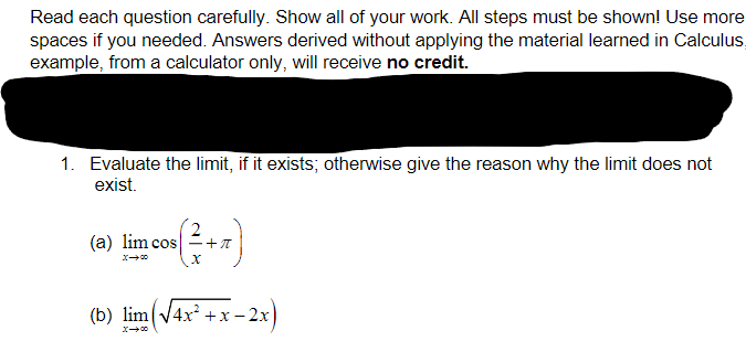 Solved Read each question carefully. Show all of your work. | Chegg.com