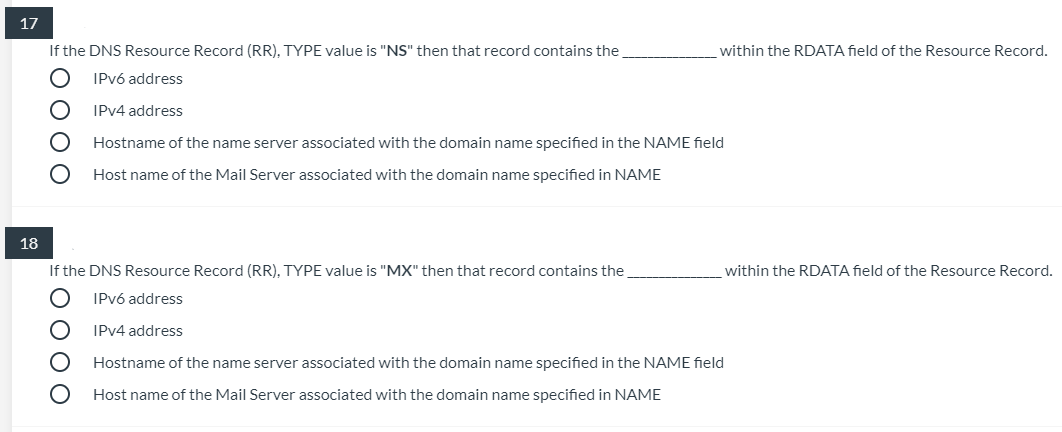 Solved 17 within the RDATA field of the Resource Record. If | Chegg.com