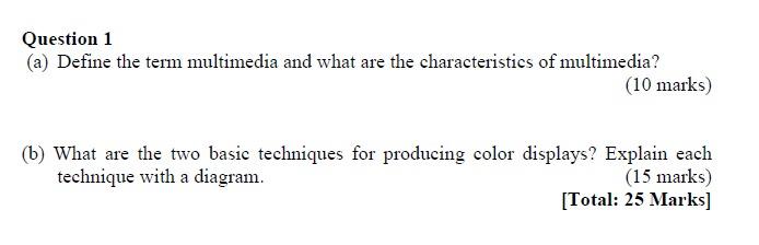 Solved Question 1 (a) Define the term multimedia and what | Chegg.com
