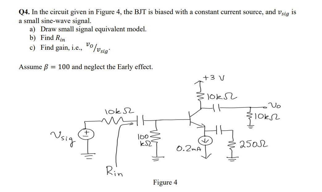 Solved Vsig is Q4. In the circuit given in Figure 4, the BJT | Chegg.com